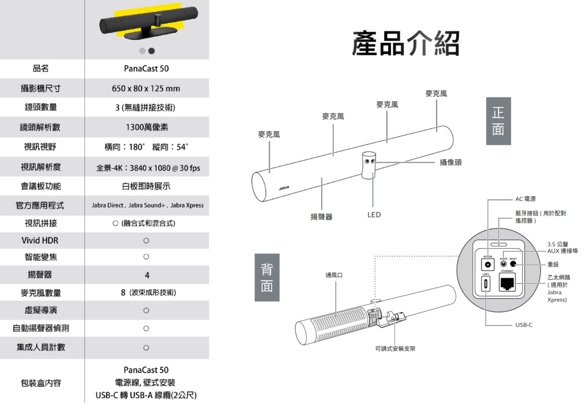 【Jabra】PanaCast50超廣角會議視訊，180°全景會議、串流白板、頭像特寫，打造Microsoft Teams會議室系統 ...